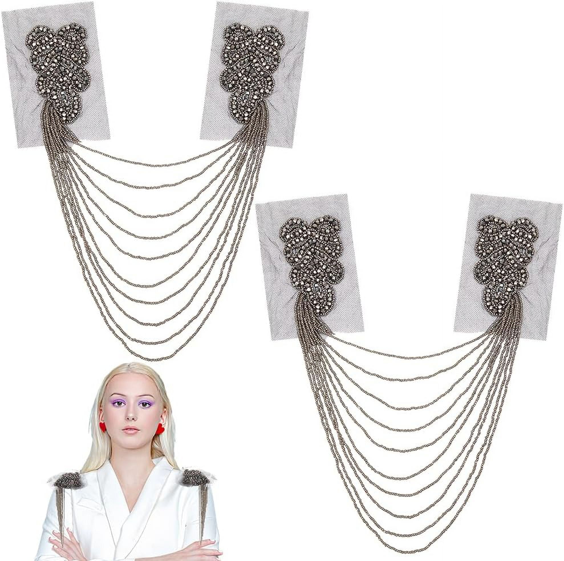 Beads Leaves Tassels Patches Handmade Rhinestone Shoulder Applique ...