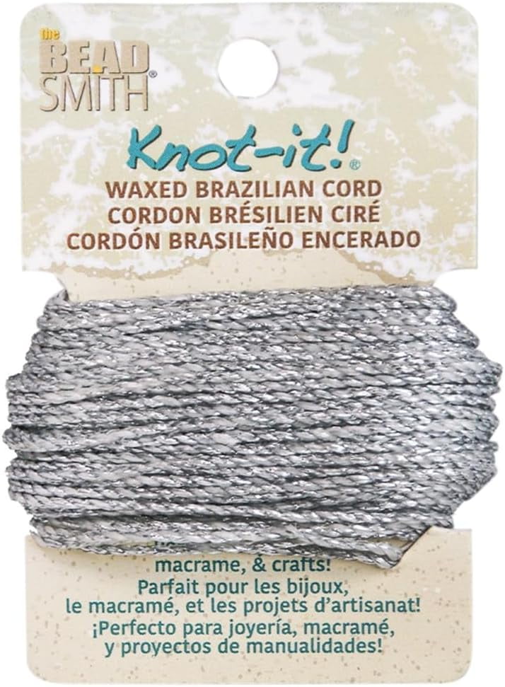 The Beadsmith Waxed Brazilian Cord – Metallic Silver, 0.7 mm Diameter ...