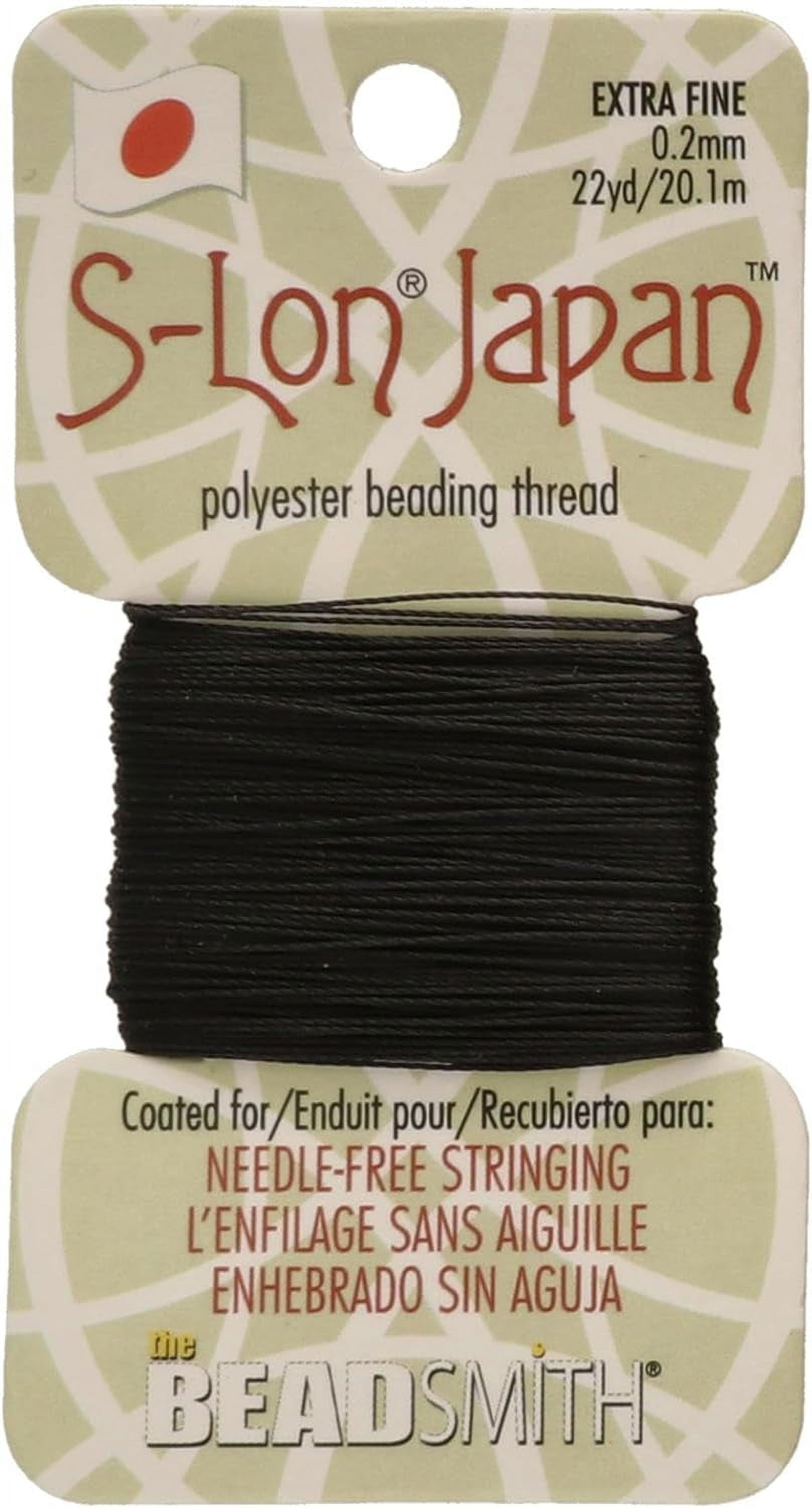 The Beadsmith S-Lon Japan – Extra Fine Polyester Thread – Black Color, .2mm Diameter, 22 Yards ...