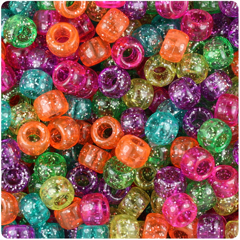 BeadTin Jelly Sparkle Mix 9mm Barrel Pony Beads for Jewelry Making ...