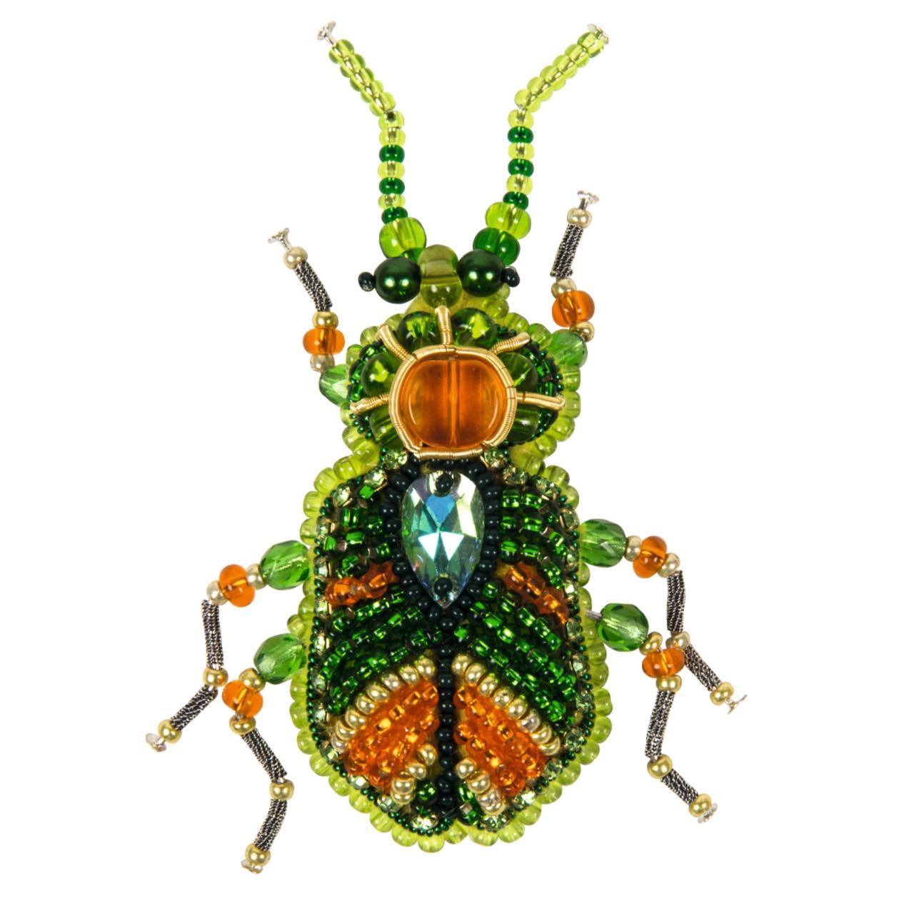 Beadwork kit for creating brooch Crystal Art Green beetle BP-329C ...