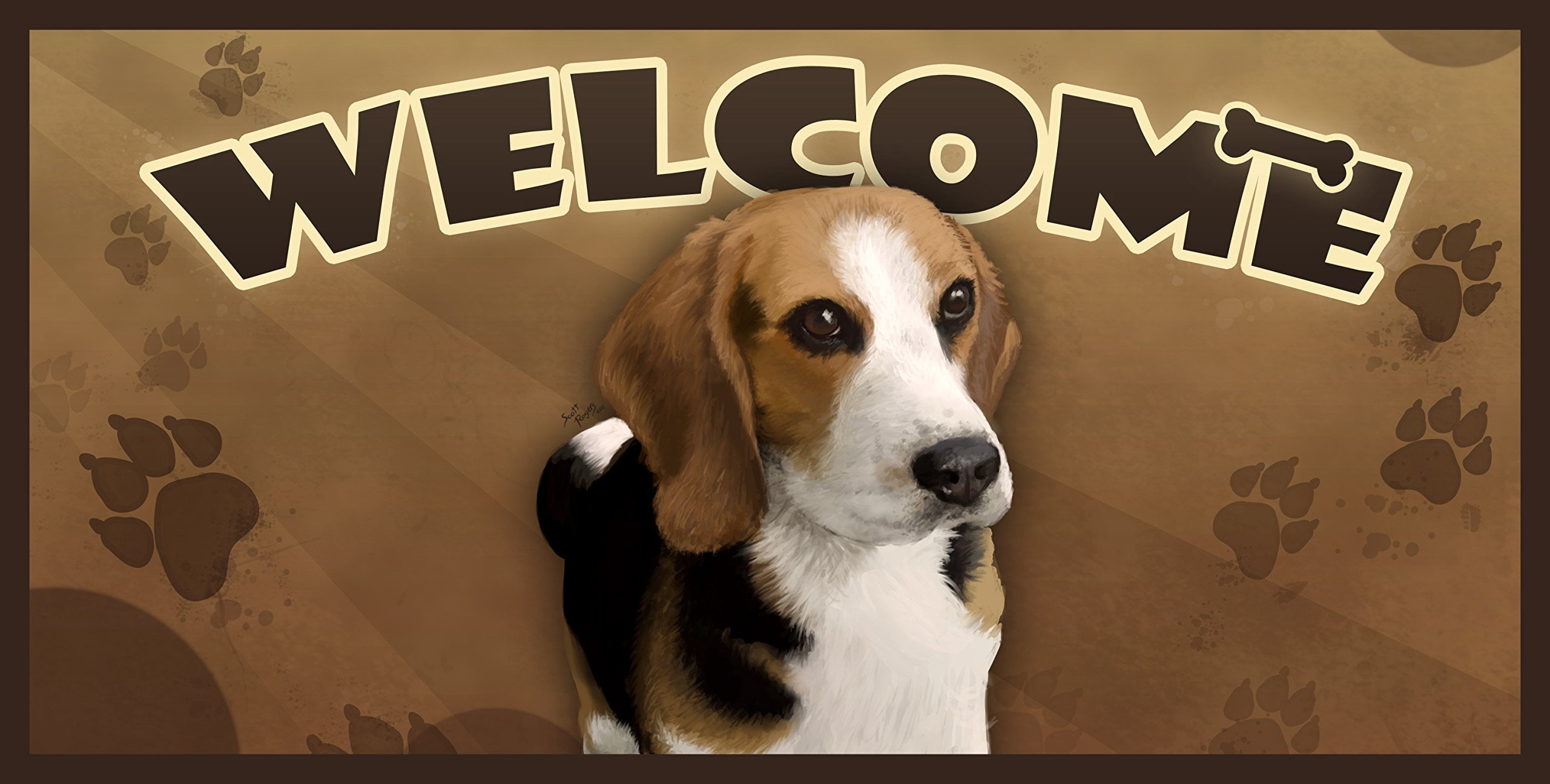 Beagle 10" x 5" Wooden Welcome Sign Featuring the Art of Scott Rogers ...