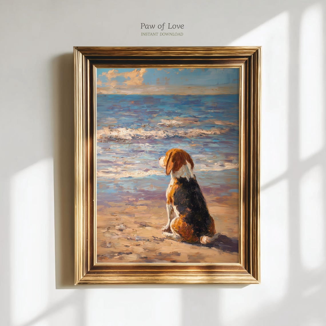 Beagle Beach Summer Painting Coastal Beagle Dog Memorial Graphic Poster ...
