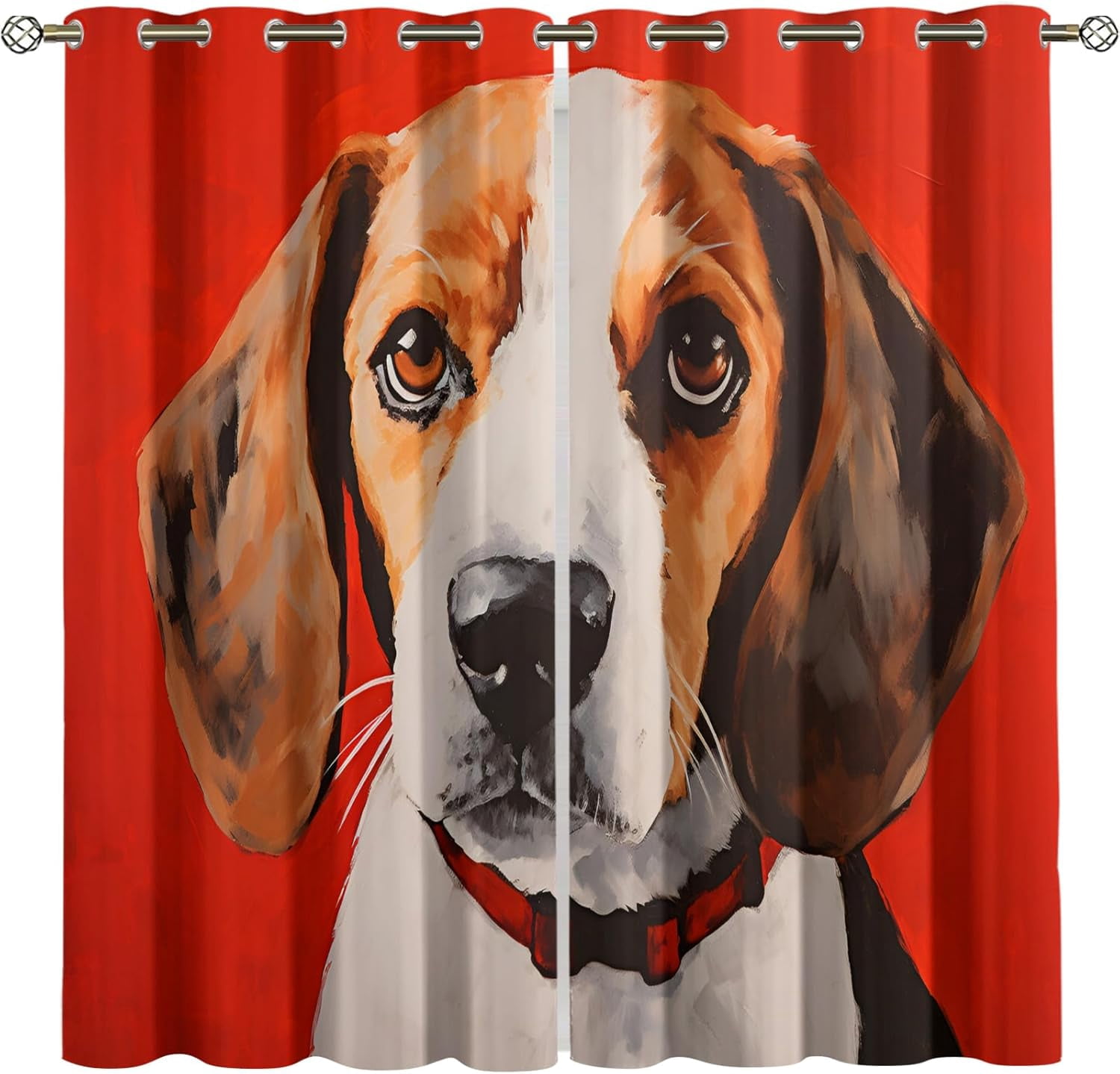 Beagle Blackout Curtains, Watercolor Beagle Dog Print Window Drapes for ...