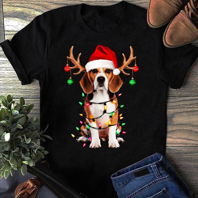Beagle Christmas Shirt for Men and Women, Santa Hat Beagle Dog T-Shirt ...