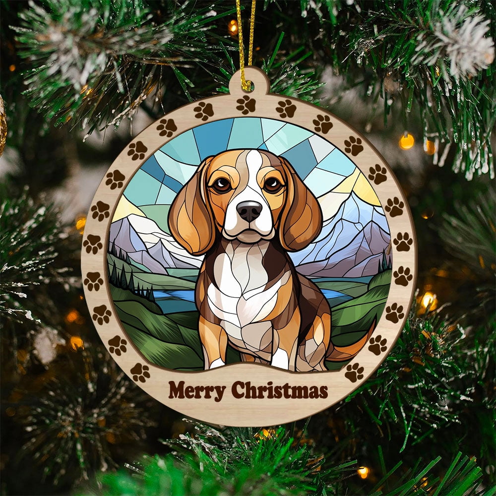 Beagle Christmas Tree Dog Ornament, Beagle Dog Stained Glass Christmas ...
