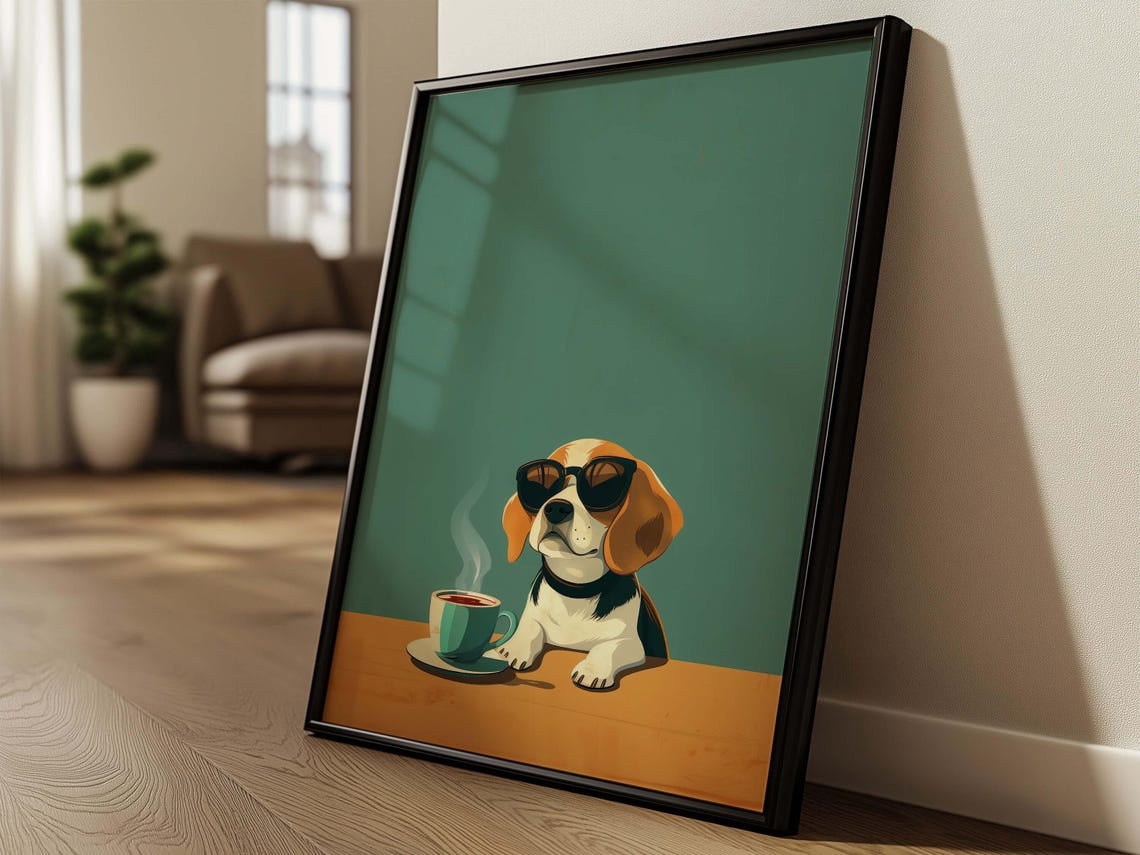 Beagle Coffee Emerald Green Dog Wall Art Unframed Paper Print - Walmart.com