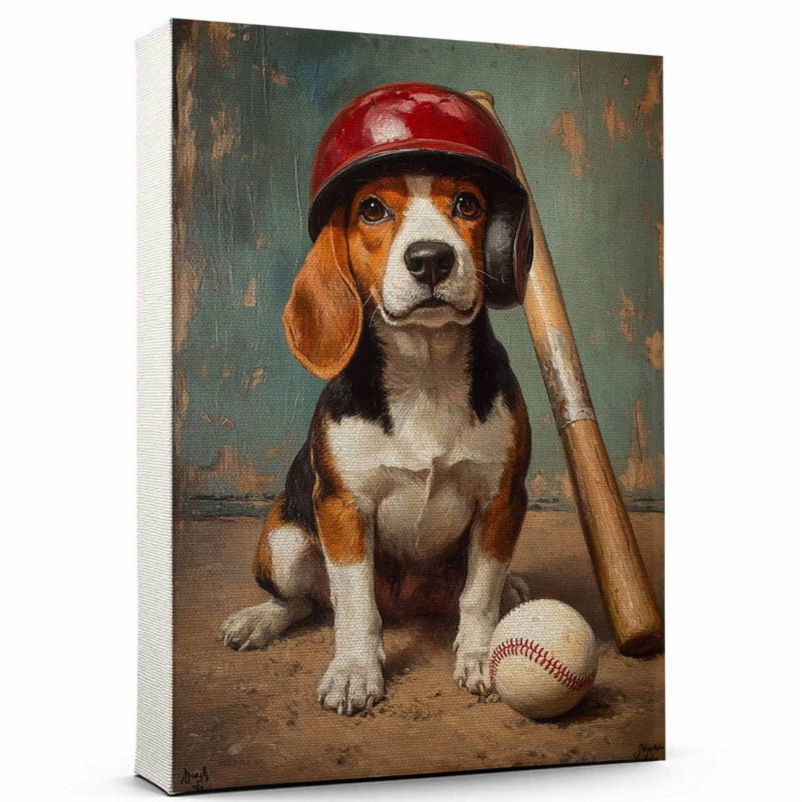 Beagle Cute Dog Baseball Stretched Canvas Size 8x12 – Retro Beagle Dog ...
