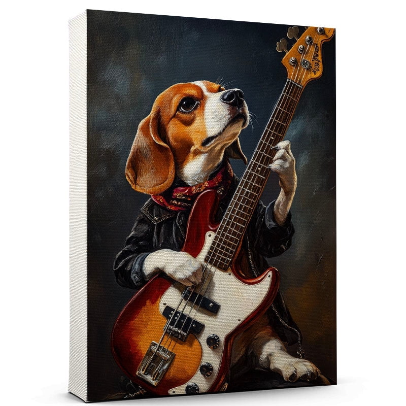 Beagle Cute Dog Bass Guitar Stretched Canvas Size 8x12 – Retro Beagle ...