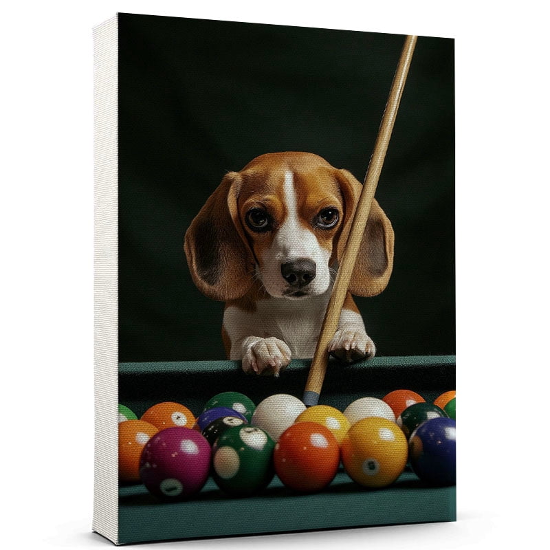 Beagle Cute Dog Billiards Stretched Canvas Size 8x12 – Retro Beagle Dog ...