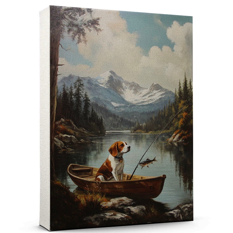 Beagle Cute Dog Fishing Stretched Canvas Size 8x12 – Retro Beagle Dog ...