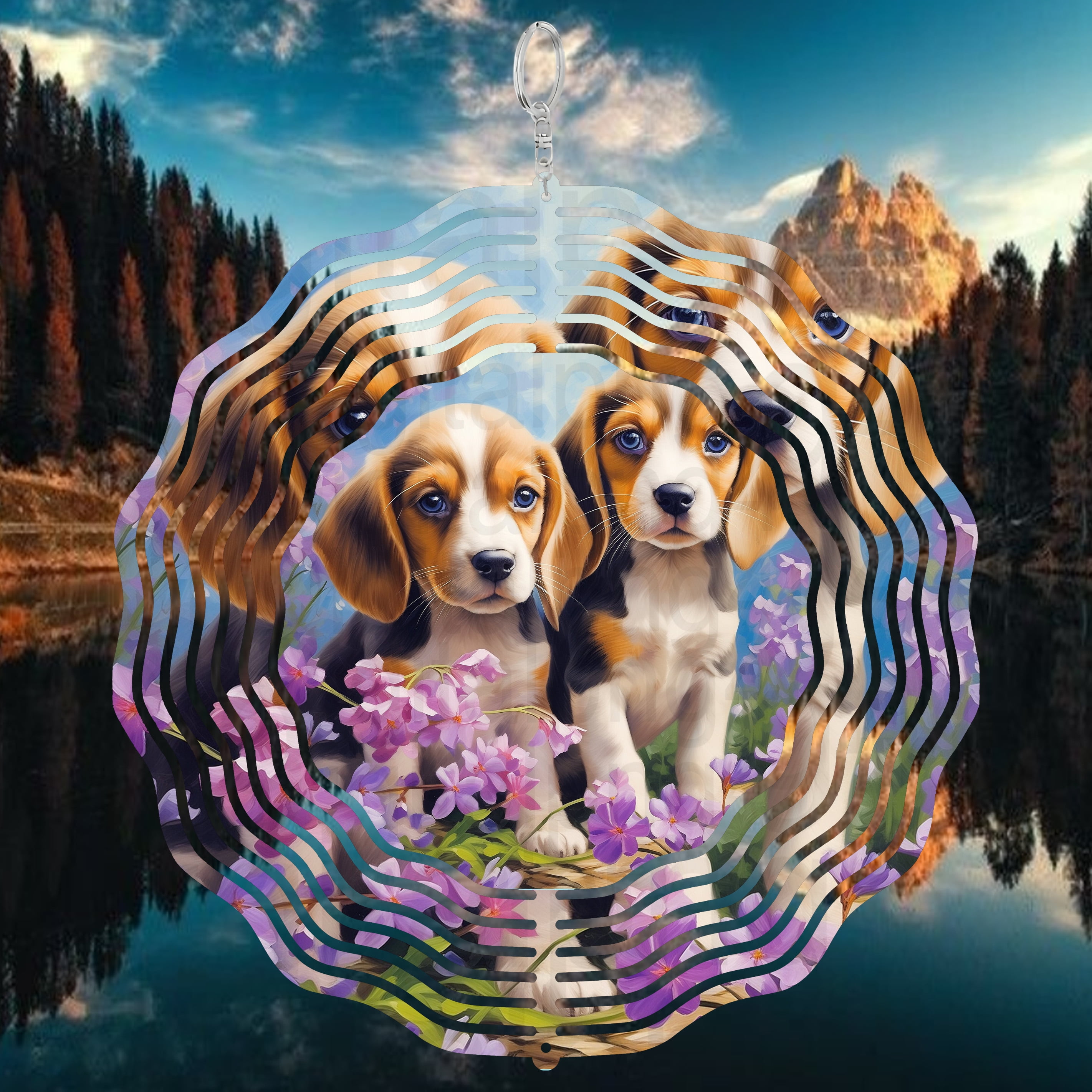 Beagle Dog And Flowers Spring 3D Wind Spinner Stainless Steel Kinetic ...