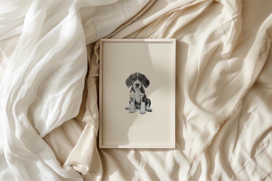 Beagle Dog Art Poster: Puppy Drawing, Pet Wall Decor, Unframed Canvas ...