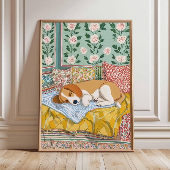 Beagle Dog Art Print Breakfast Table Poster Croissant and Coffee ...