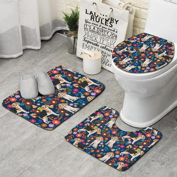 Beagle Dog Dog and Pioneer Flower Bathroom Rugs Sets 3 Piece,Toilet ...