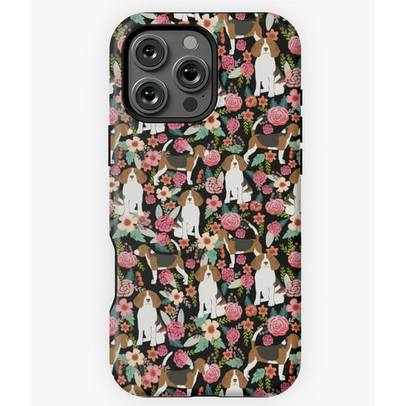 Beagle Dog Floral Portrait Pattern Phone Case for iPhone 16 15 14 13 12 ...