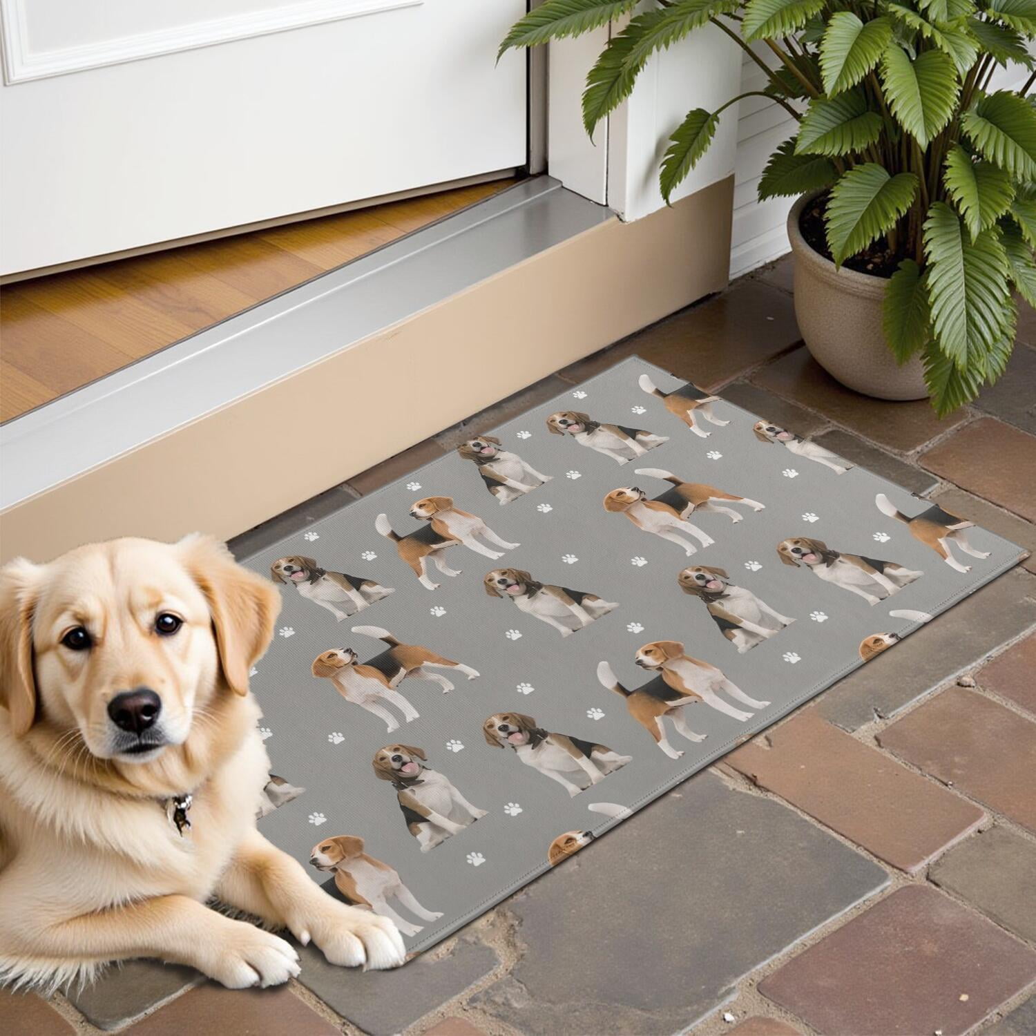 Beagle and Dog Footprints Door Rugs,Washable Non Slip Door Mats Indoor ...