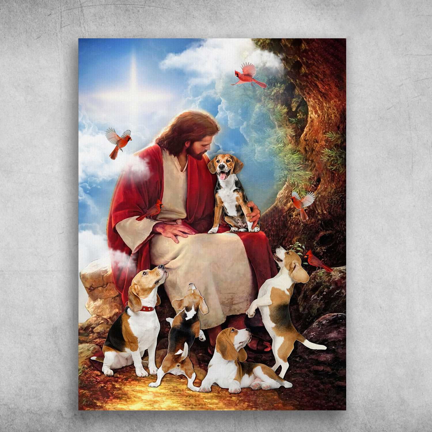 Beagle Dog, God And Cardinal Bird - Jesus Dog Lover 24 x 36 Inch Poster ...