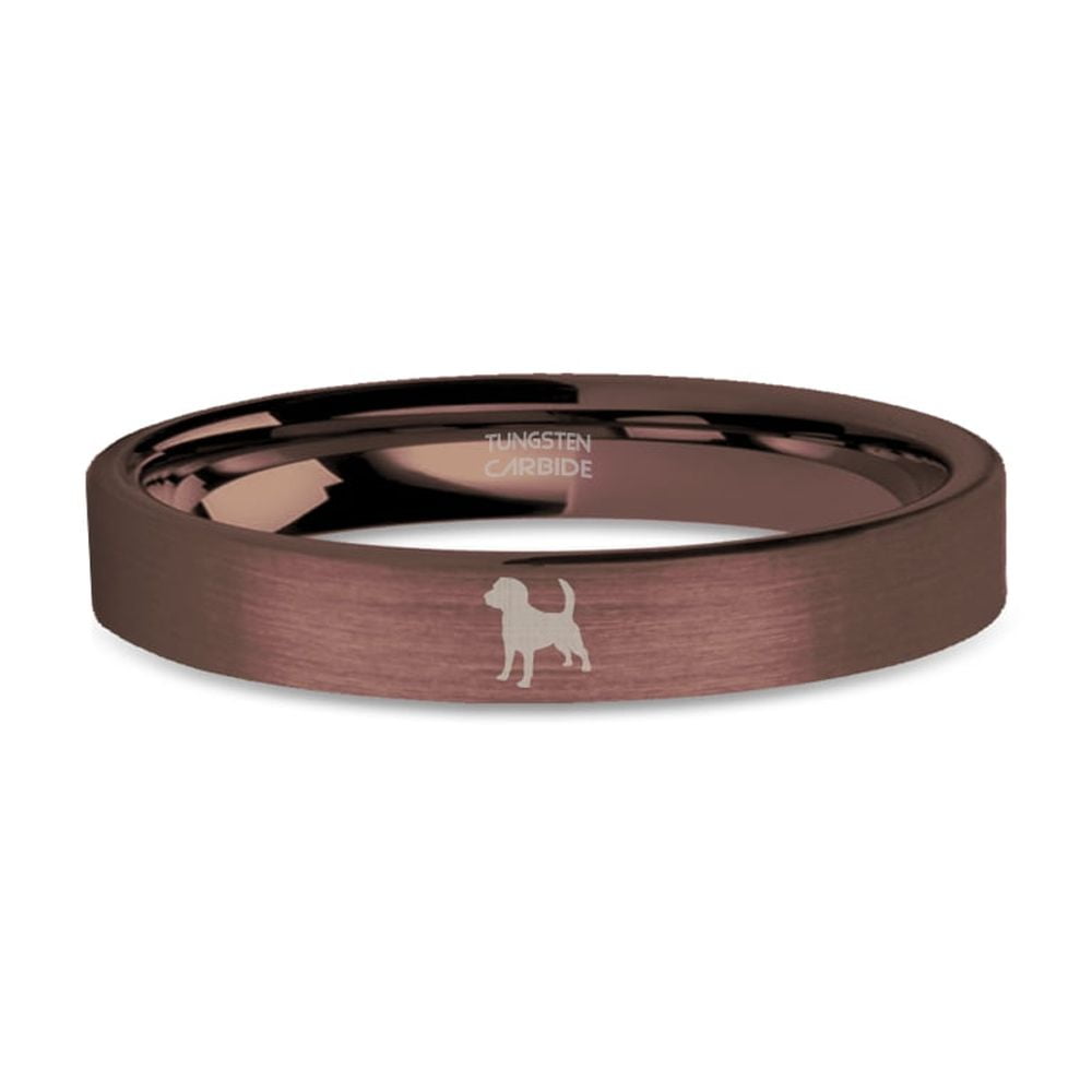 Beagle Dog Laser Engraved Rustic Brown Brushed Tungsten Ring, 4mm, Size ...