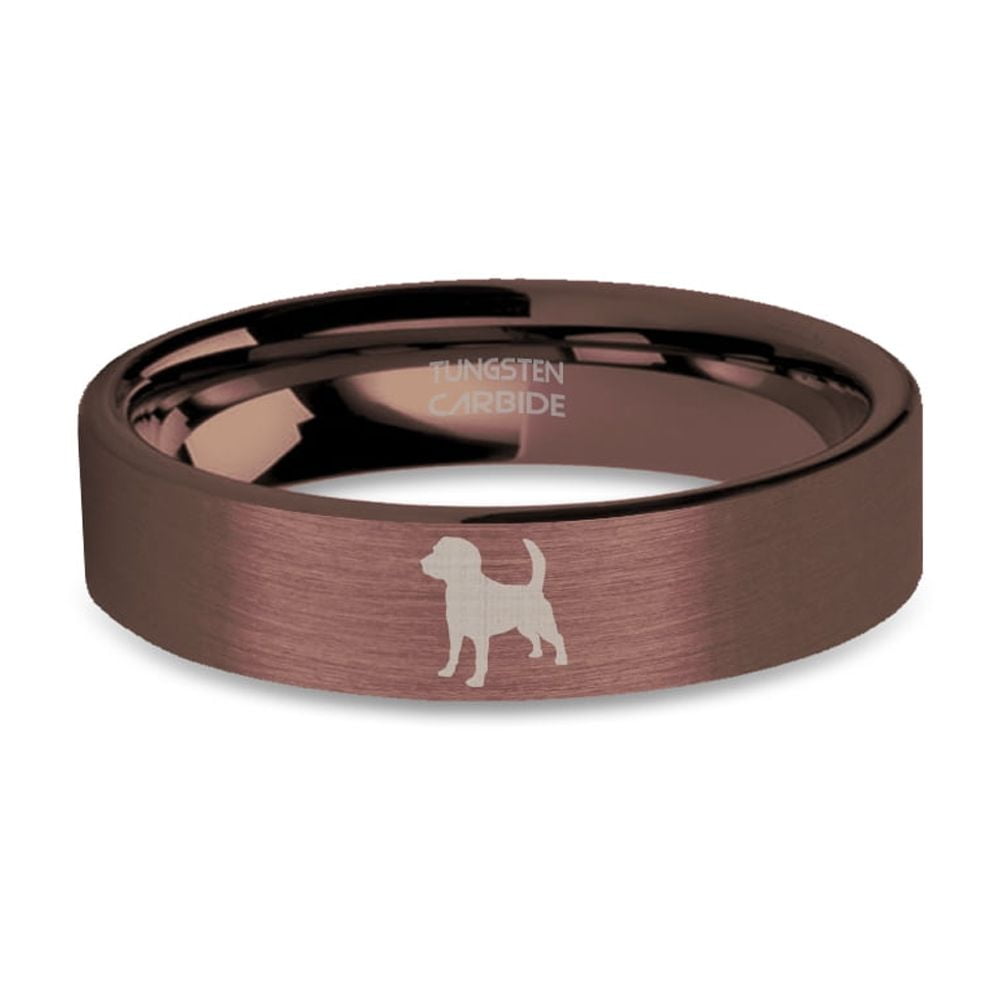 Beagle Dog Laser Engraved Rustic Brown Brushed Tungsten Ring, 6mm, Size ...