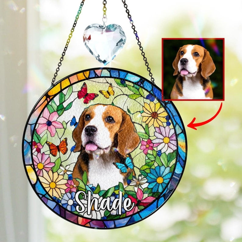 Beagle Dog Memorial Crystal Suncatcher – Pet Portrait Stained Glass ...