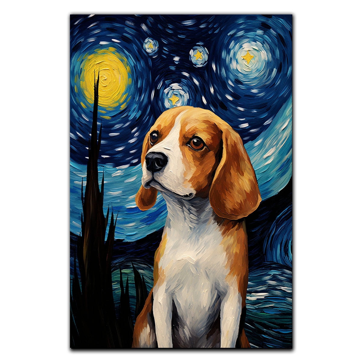 Beagle Dog Painting and Van Gogh Starry Night Reproduction Canvas ...