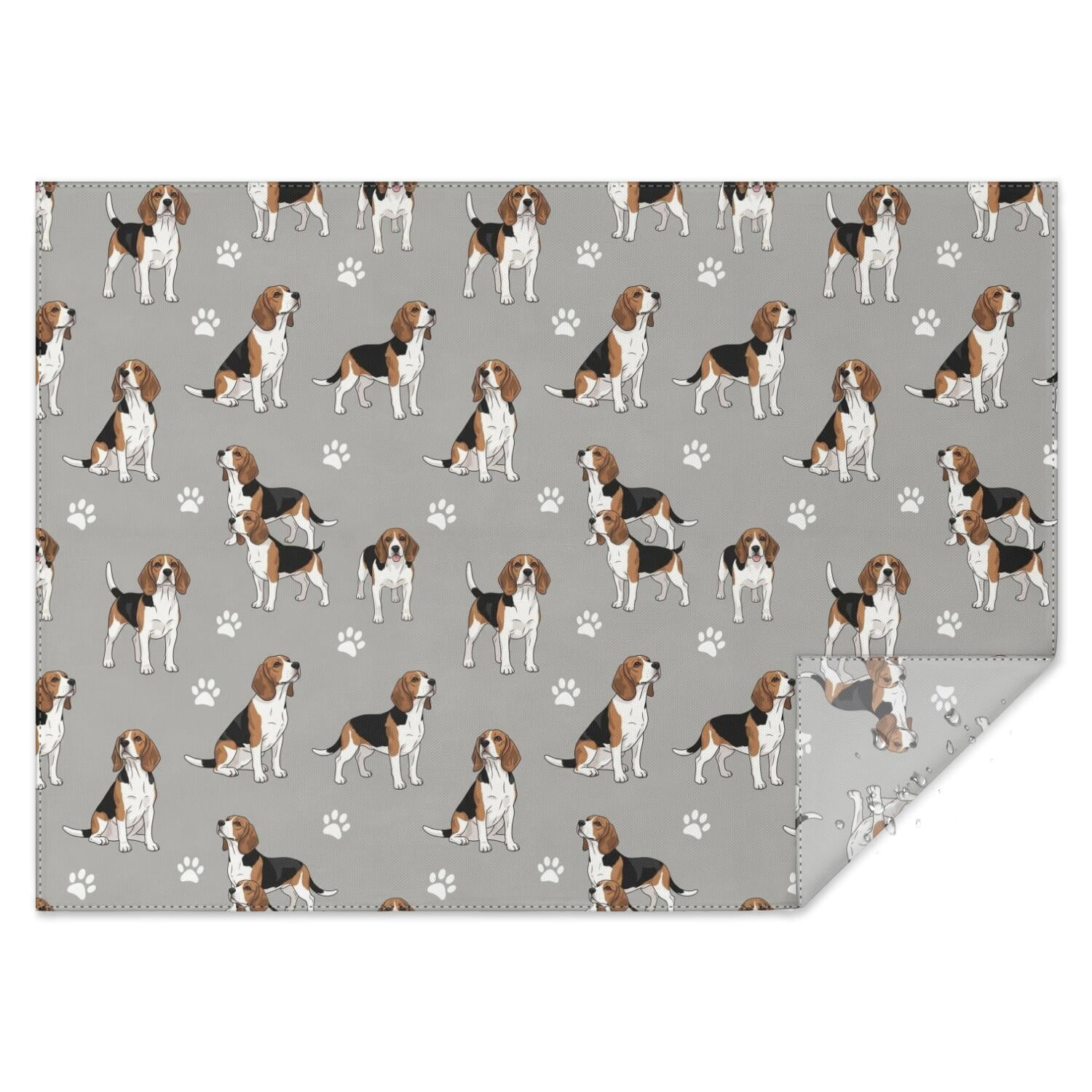 Beagle and Dog Paw Print Gray Pattern Waterproof Tablecloth ...