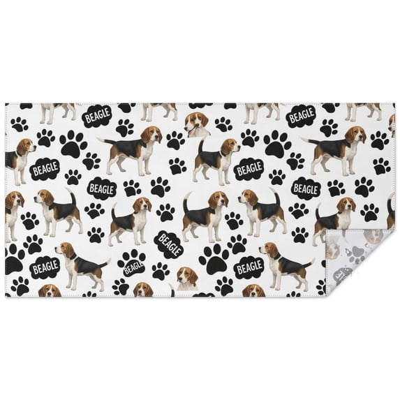 Beagle and Dog Paw Print White Pattern Waterproof Tablecloth ...