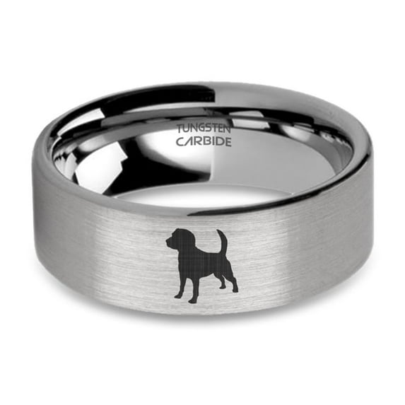 Beagle Dog Pet Hound Laser Engraved Silver Tungsten Ring, Brushed, 8mm ...