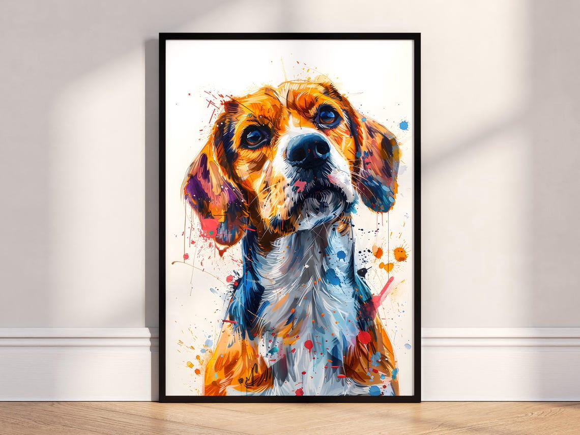 Beagle Dog Portrait Colorful Modern Pet Art Poster Unframed Paper Print ...