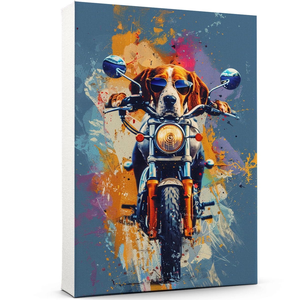 Beagle Dog Poster Riding A Motorcycle - Beagle Dog Canvas Wall Art For ...