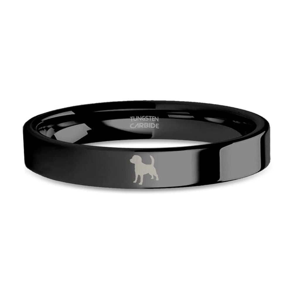 Beagle Dog Silhouette Laser Engraved Black Tungsten Wedding Band, 4mm ...