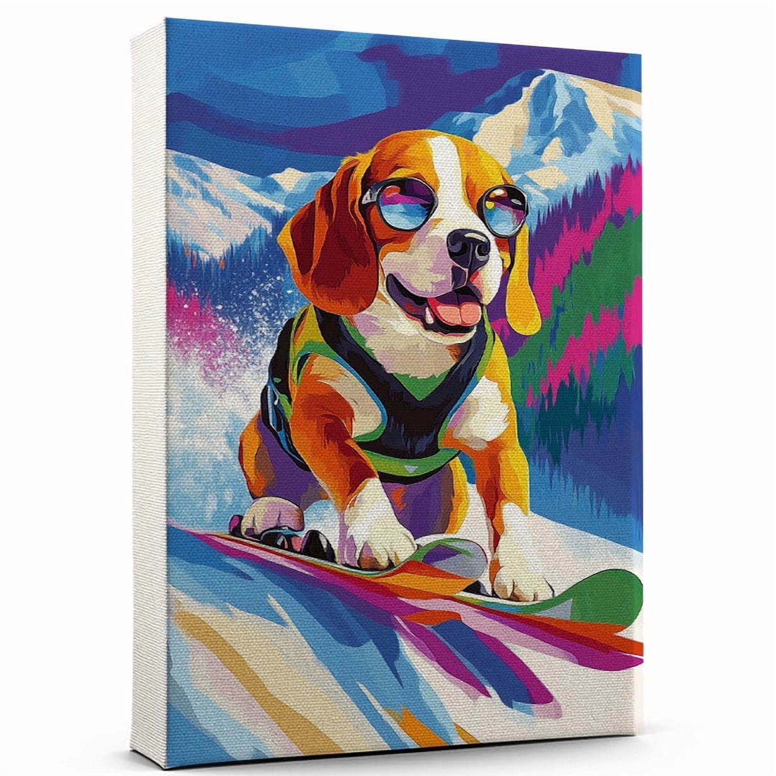 Beagle Dog Stretched Canvas Size 8x12 Skiing Canvas – Cute Beagle ...