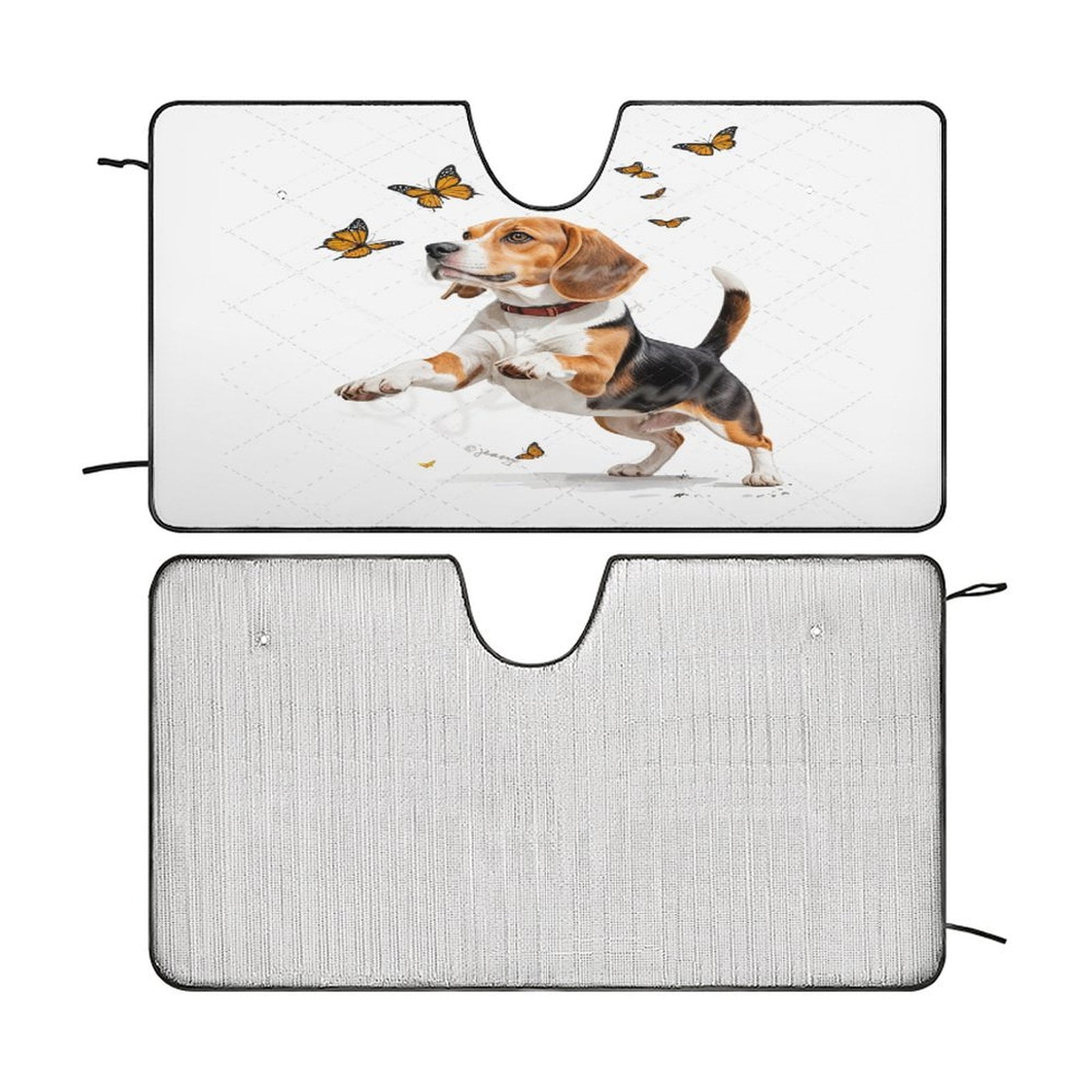 Beagle Dog With Butterfly Car Windshield Sunshade | Fold-able Sun Shade ...