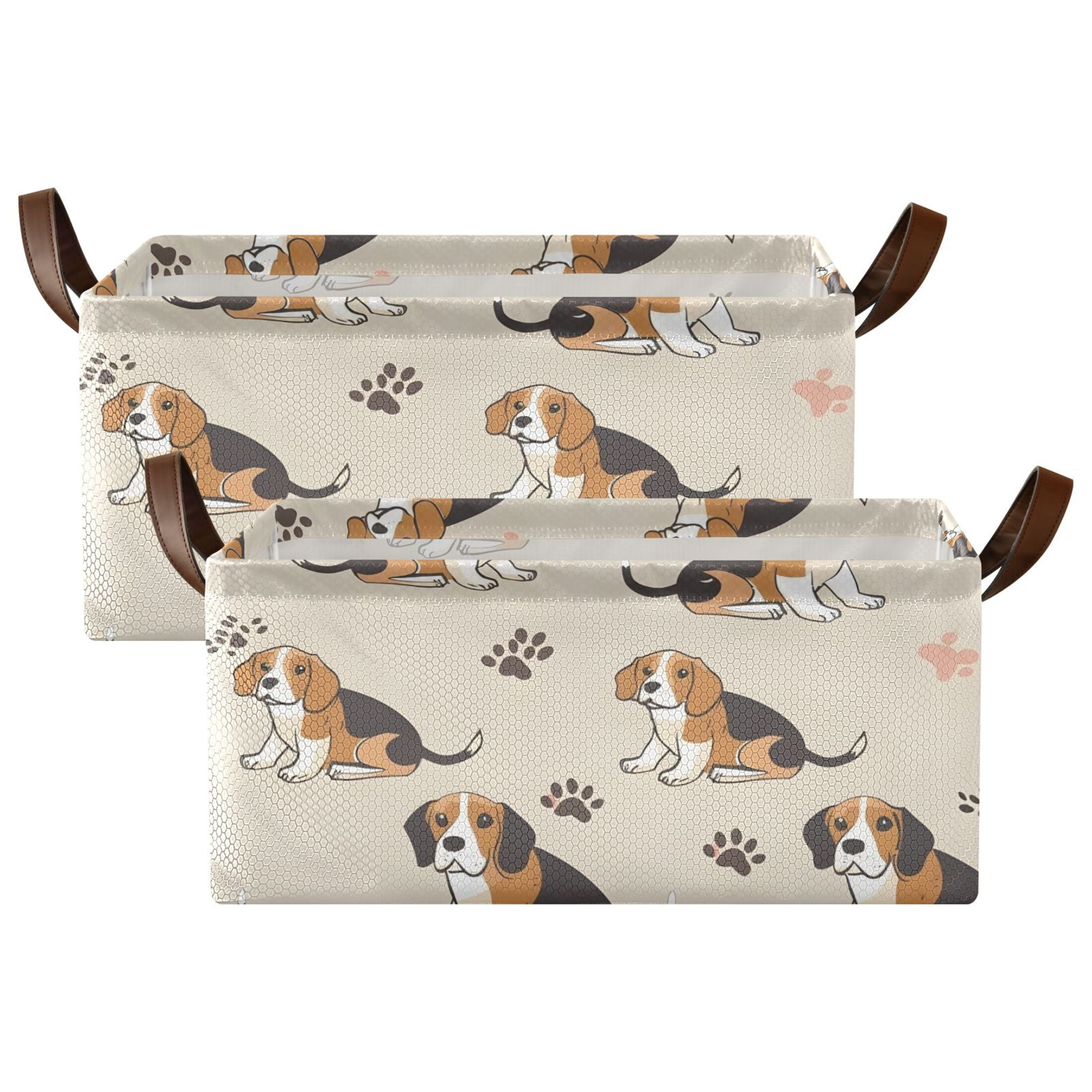 Beagle Dog and Paw 2 Pcs Collapsible Storage Bins Fabric Shelf Baskets ...