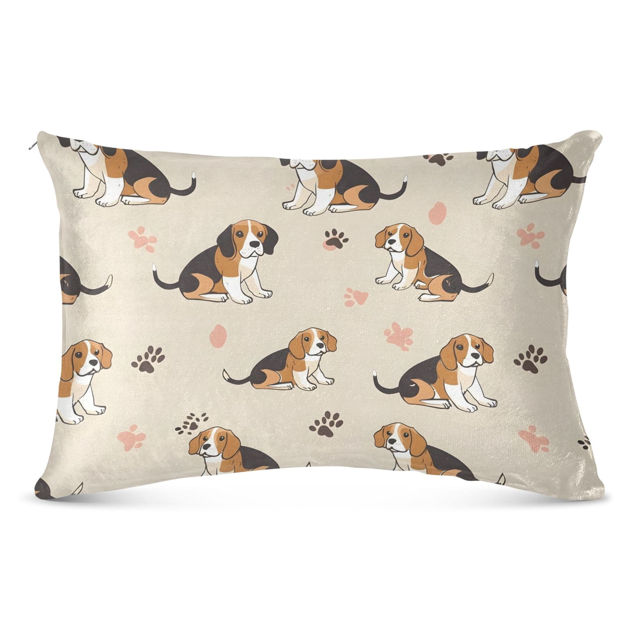 Beagle Dog and Paw Plush Pillow Cases Queen Size Ultra Soft Warm ...