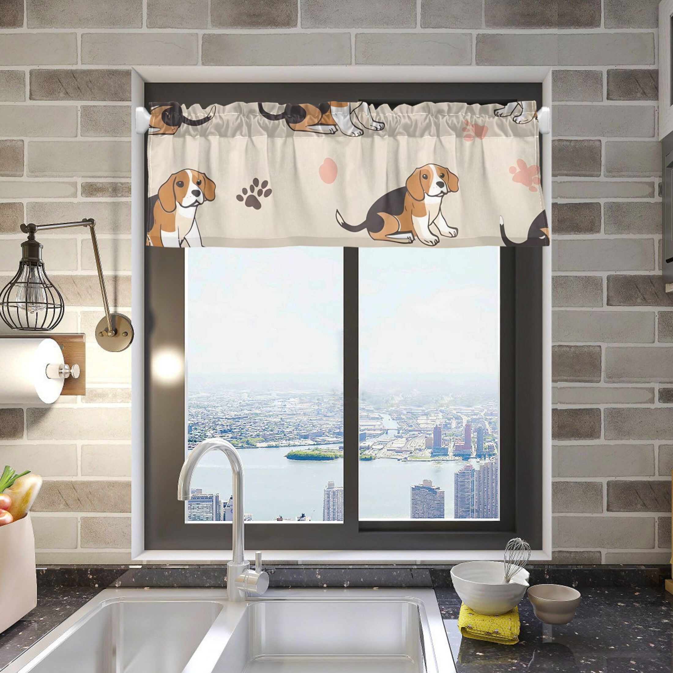Beagle Dog and Paw Valance Curtains 54"x18" Rod Pocket for Kitchen ...