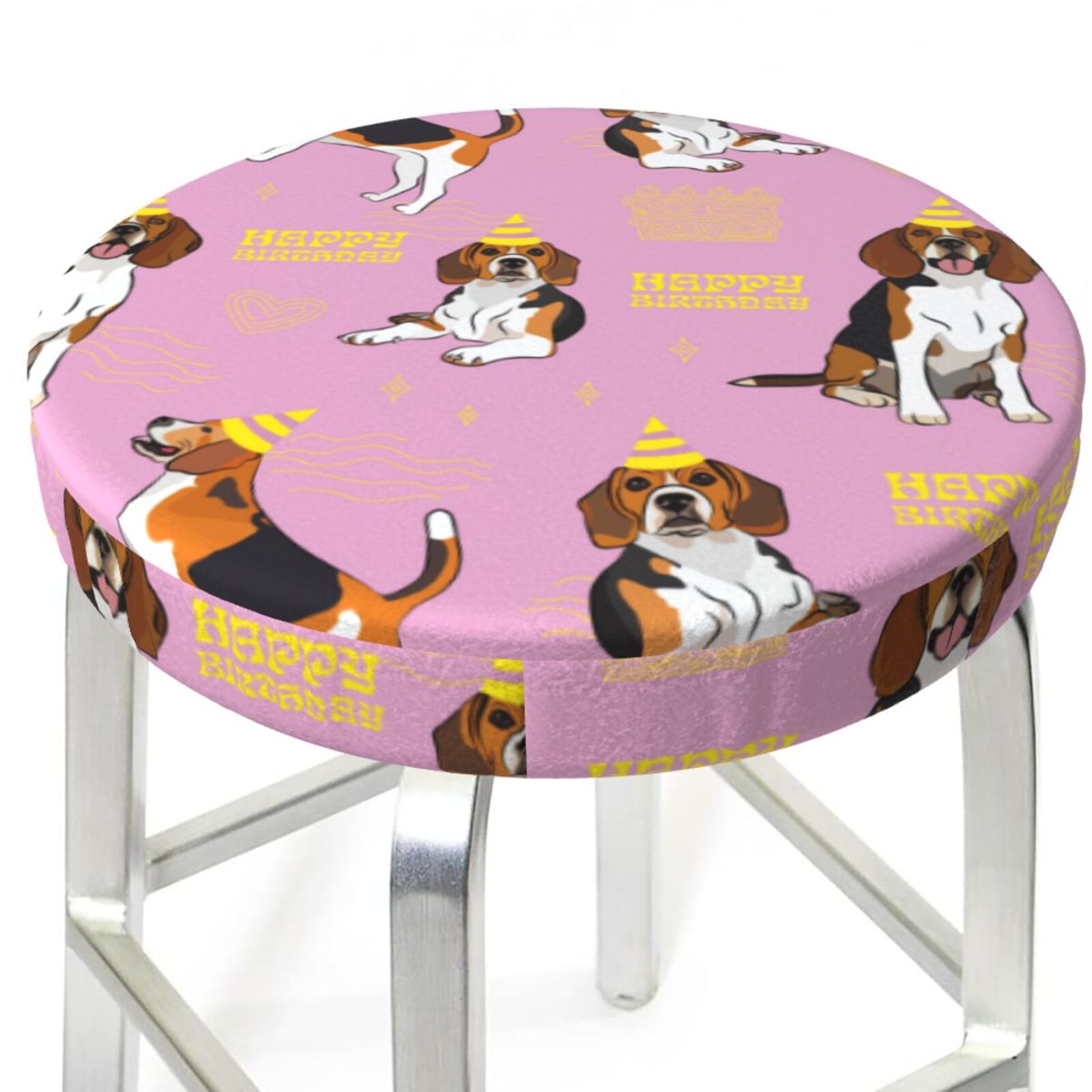 Beagle Dog happy birthday Round Bar Stool Seat Covers, Elastic Round ...