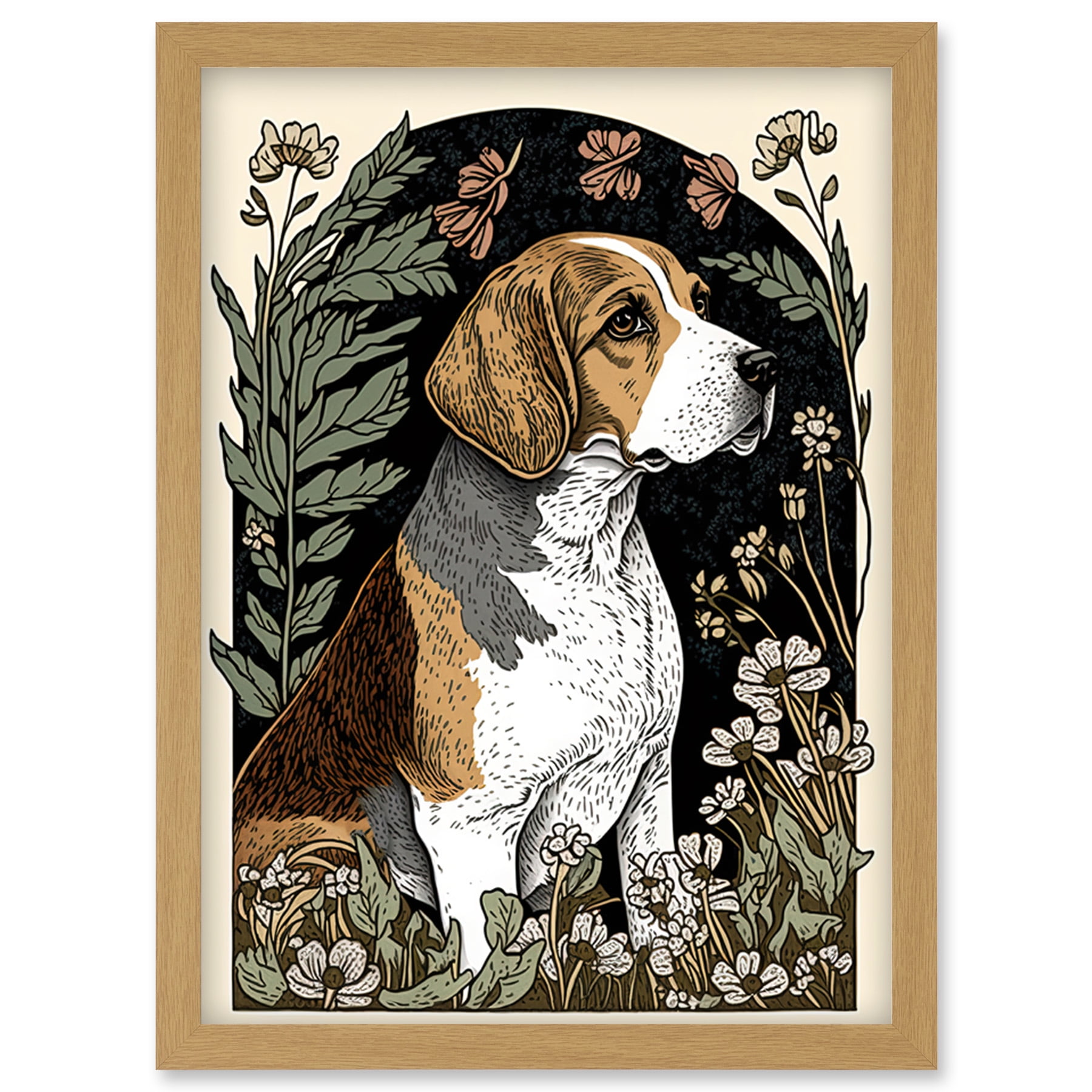 Beagle Dog with Daisies Modern Stylised Illustration Artwork Framed ...