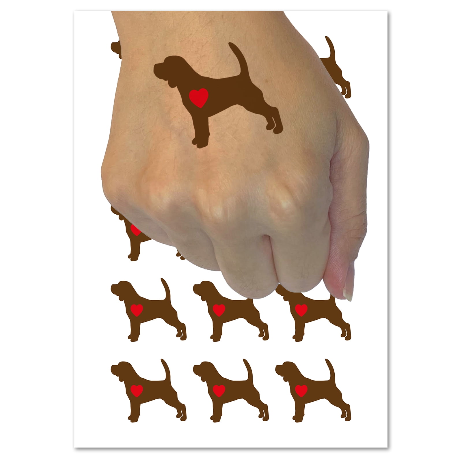 Beagle Dog with Heart Water Resistant Temporary Tattoo Set Fake Body ...