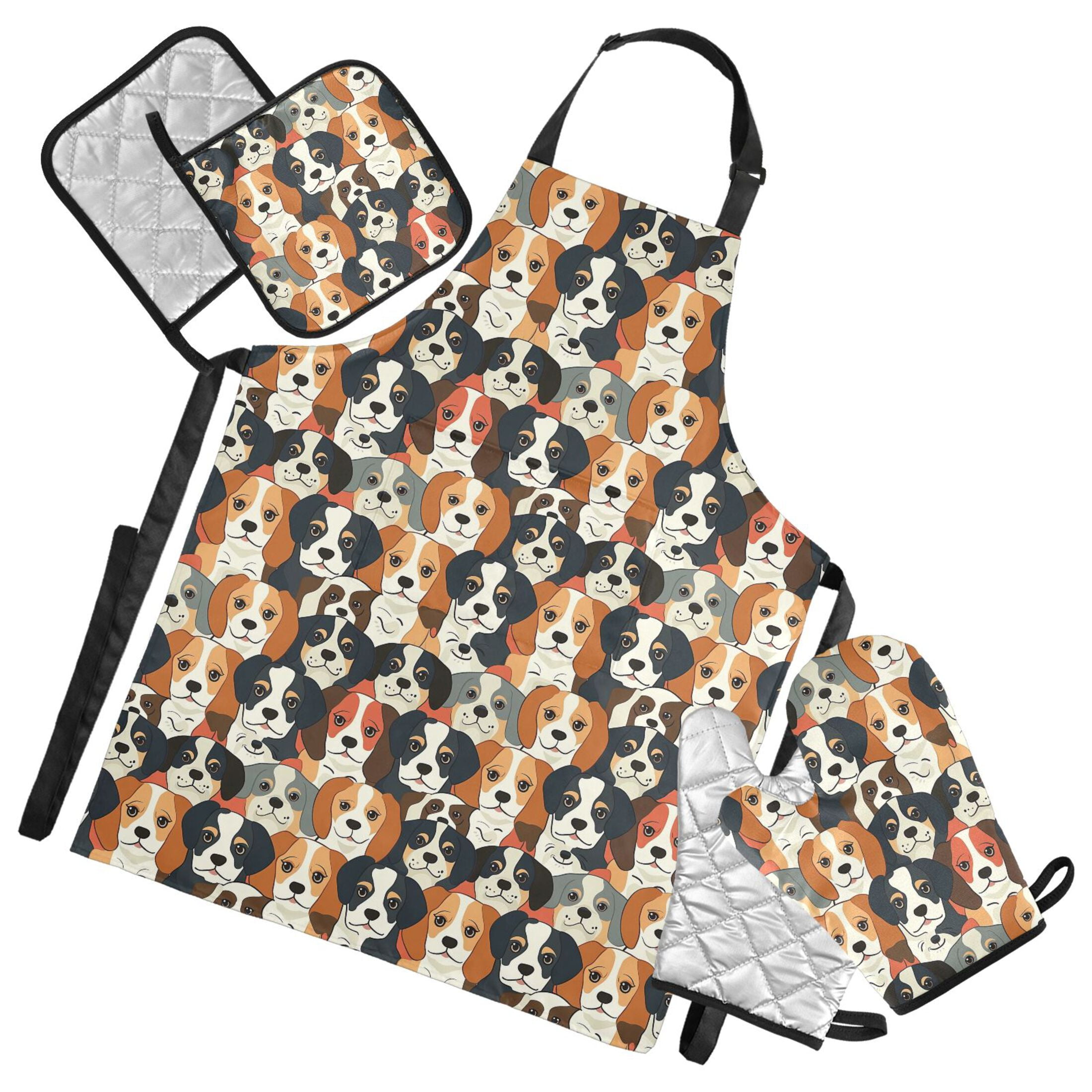 Beagle Dogs Face 5 Pcs Kitchen Set Heat Resistant Oven Mitts and Non ...