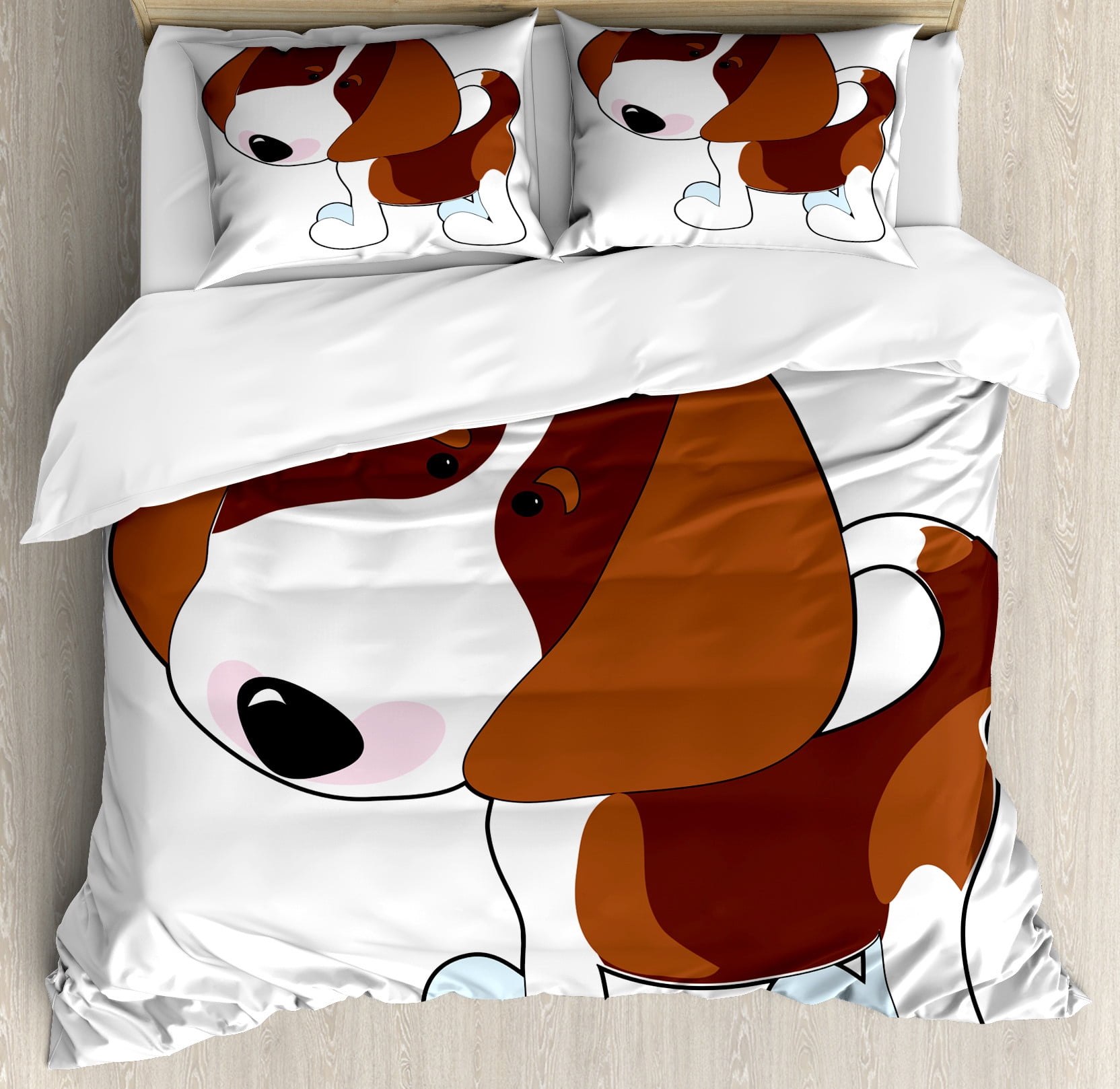 Beagle Duvet Cover Set, Cartoon Illustrated Domestic Little Puppy Dog ...