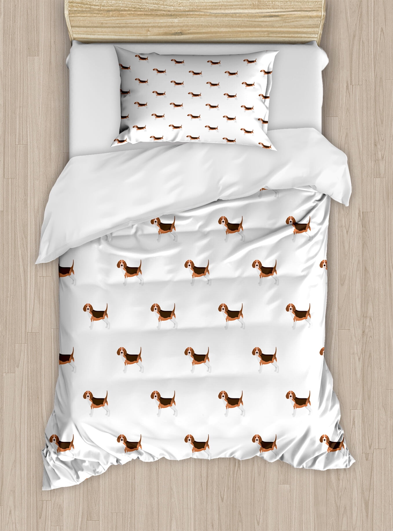 Beagle Duvet Cover Set, Cartoon Style Dog Animal Special Breed Drawing ...