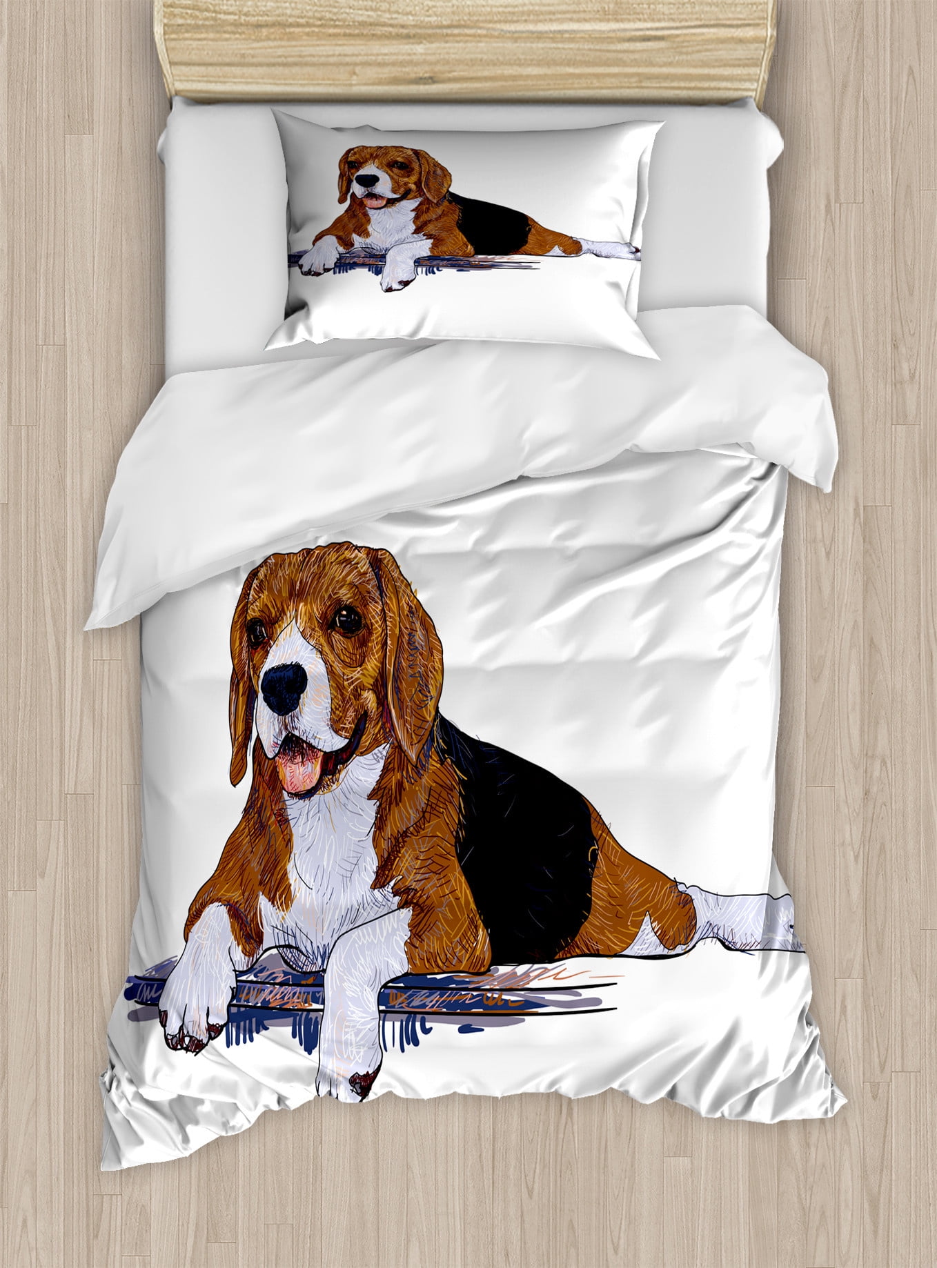 Beagle Duvet Cover Set, Colorful Scribble Art Sketch Dog Animal on ...