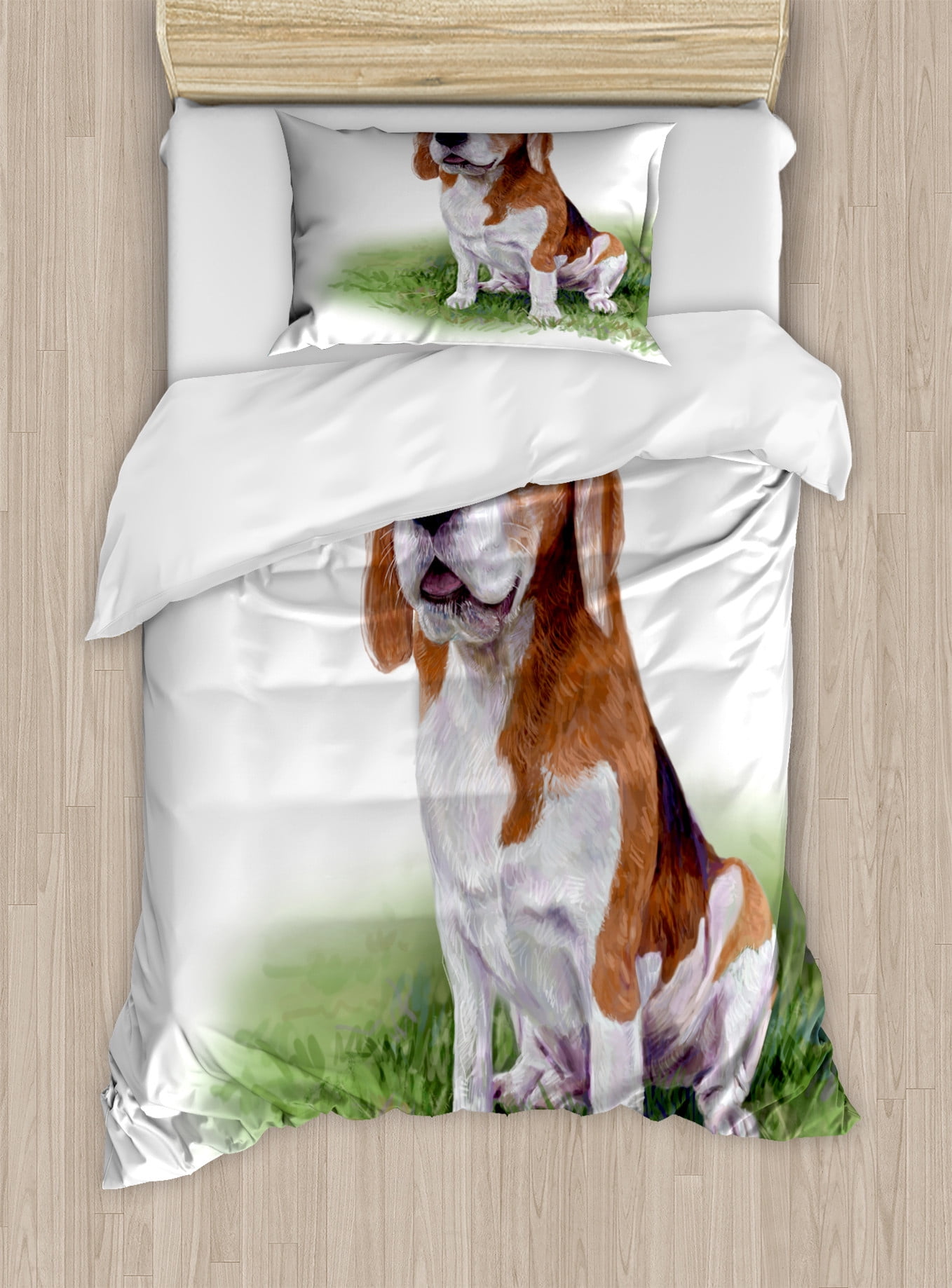 Beagle Duvet Cover Set, Focused Mind Resting Animal Dog Sketch Print on ...