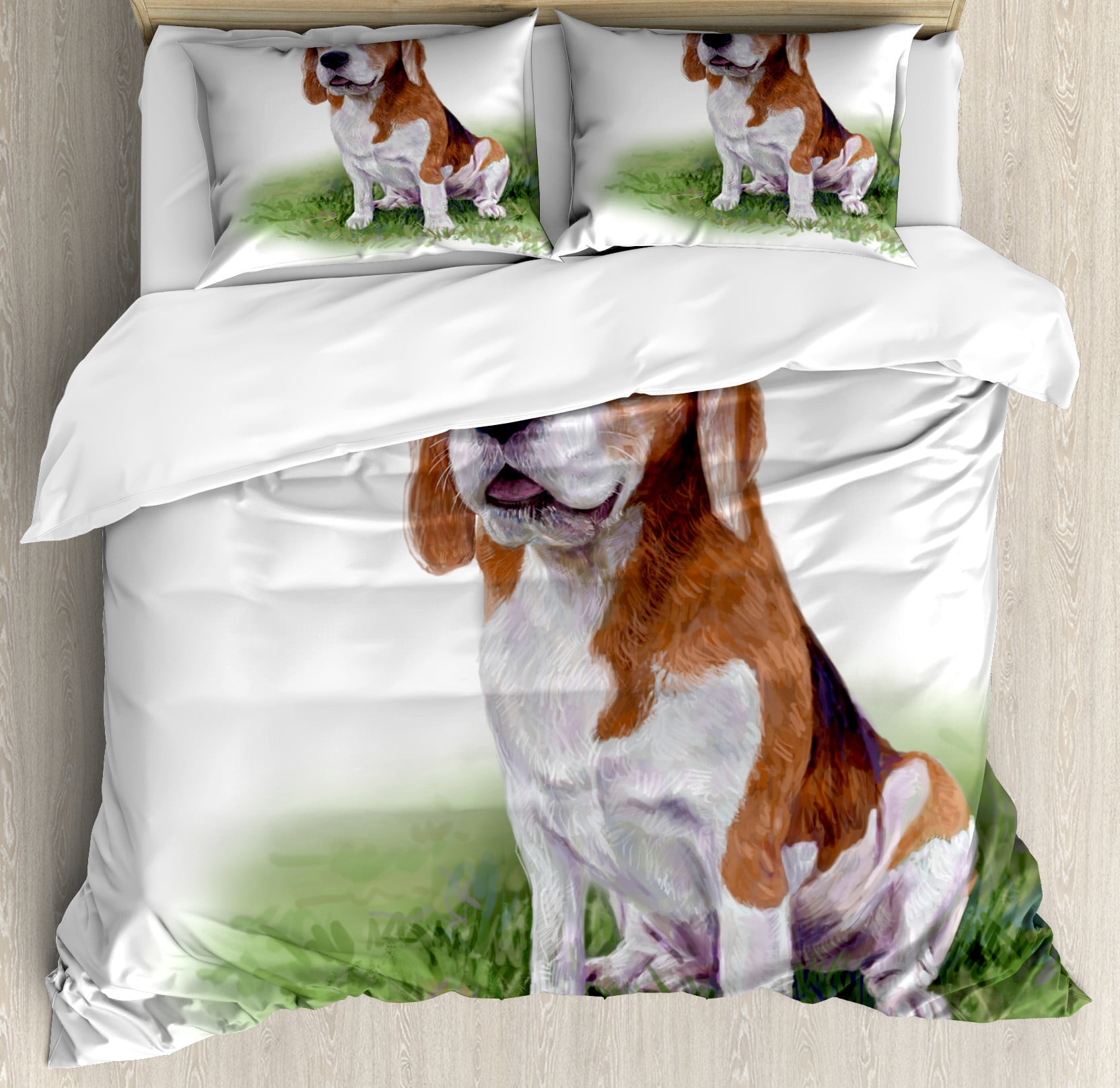 Beagle Duvet Cover Set, Focused Mind Resting Animal Dog Sketch Print on ...