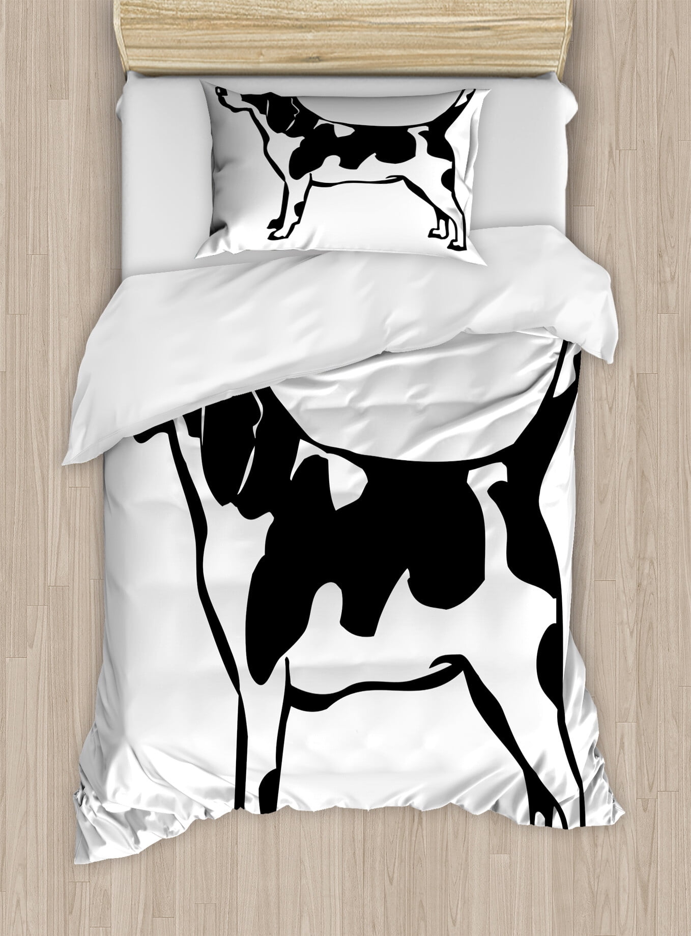 Beagle Duvet Cover Set, Monochromatic Graphic Illustrated Domestic Dog ...