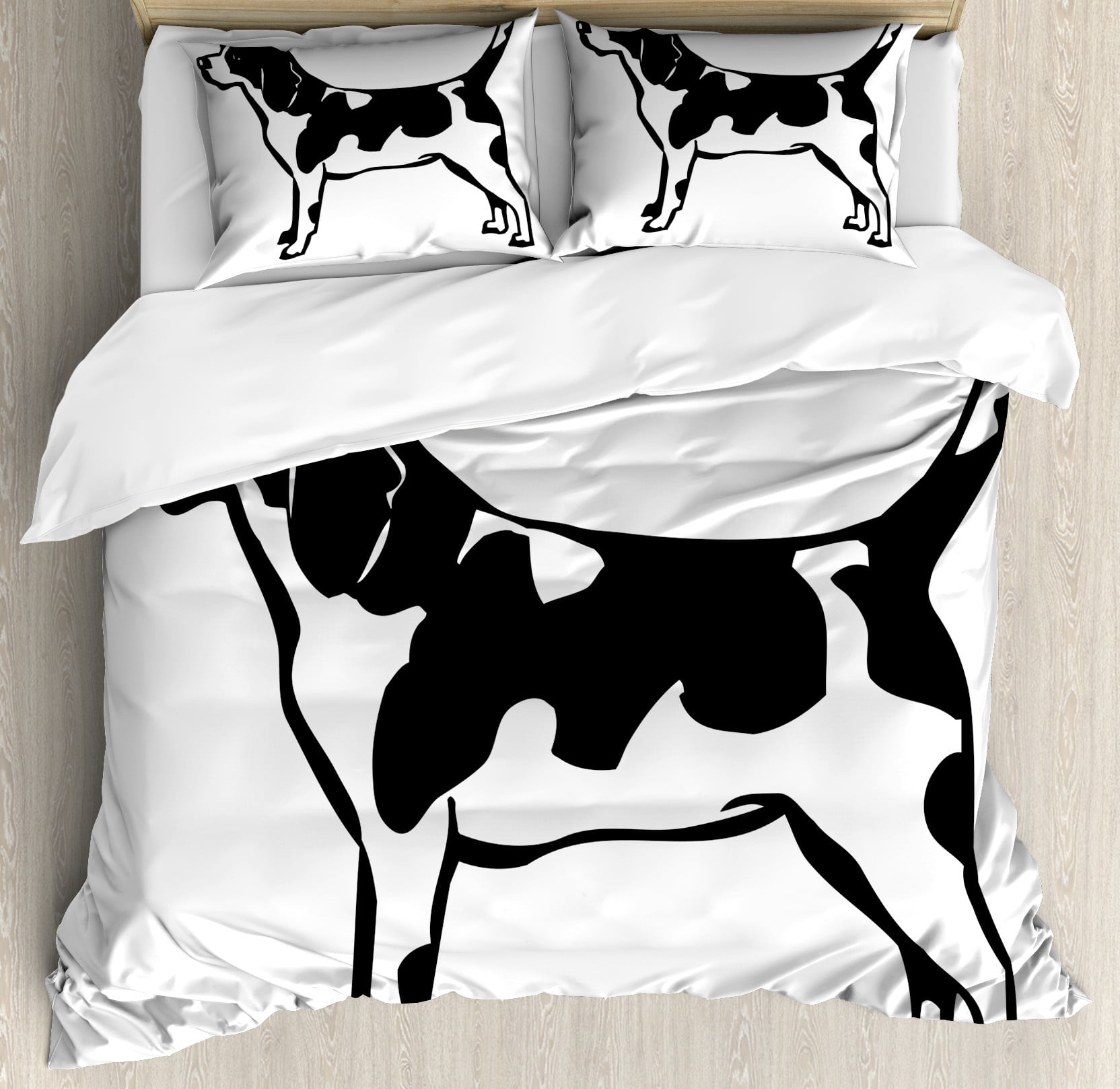 Beagle Duvet Cover Set, Monochromatic Graphic Illustrated Domestic Dog ...