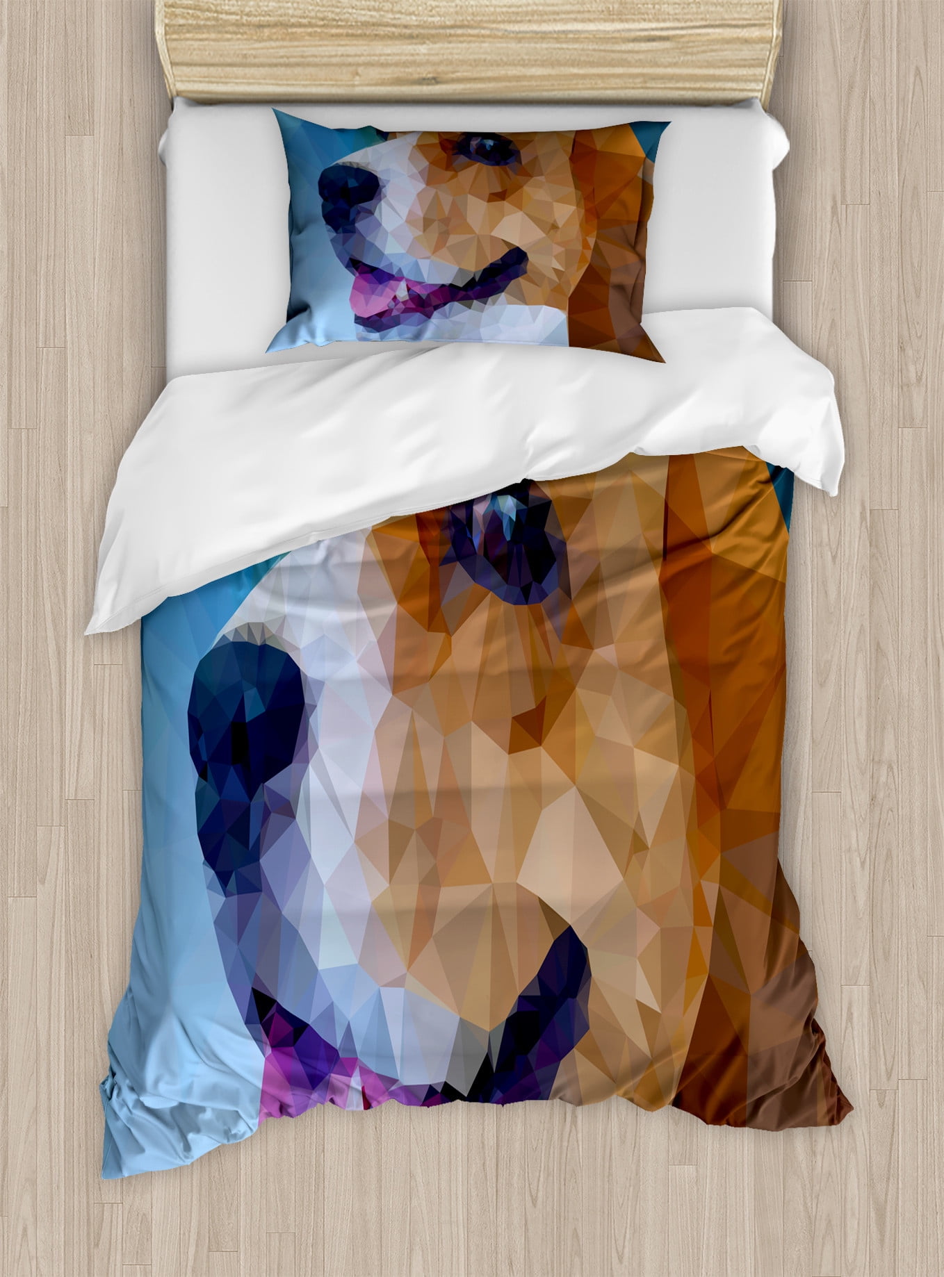 Beagle Duvet Cover Set, Polygonal Blurred Friendly Creature Curious ...