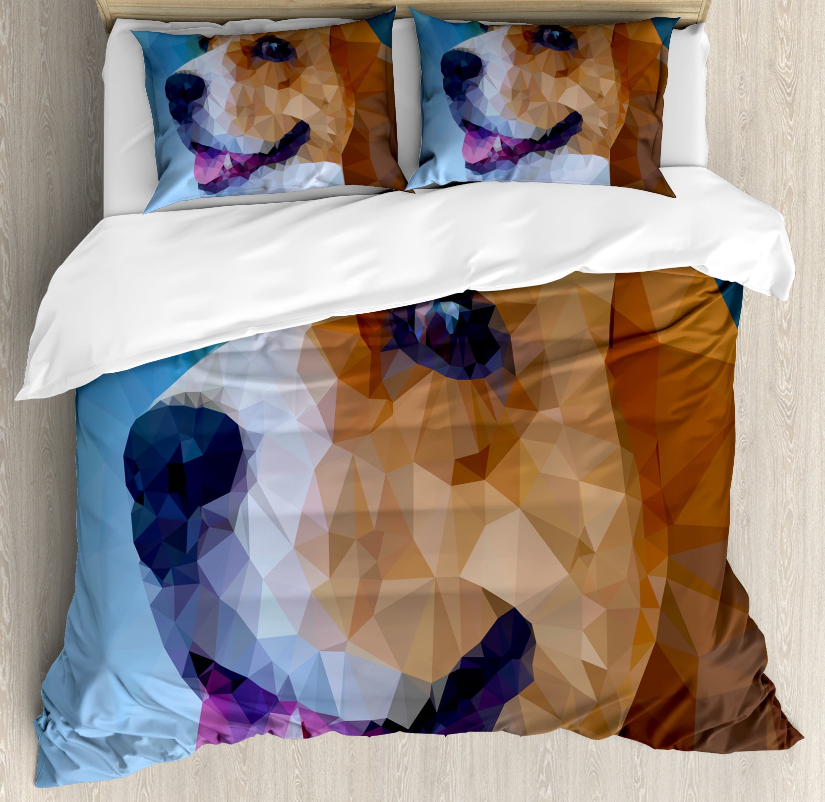 Beagle Duvet Cover Set, Polygonal Blurred Friendly Creature Curious ...